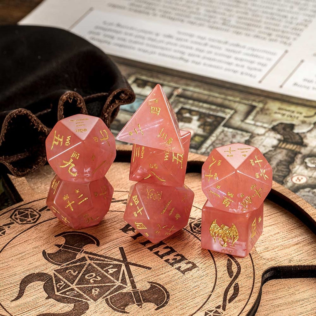 Custom Pink Grapefruit Glass Chinese Number Dice Set Sharp Edged Dice ...