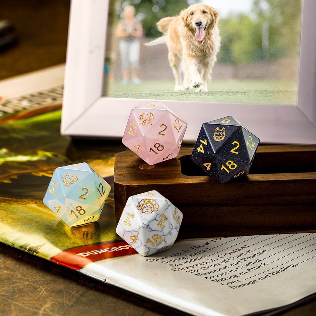 Custom Pet Dog D20 Dice Opal Resin Sharp Edge Dice, Handmade Polyhedral ...