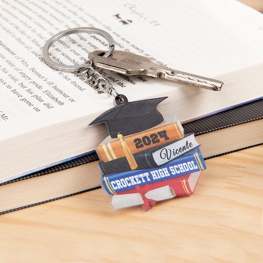 Personalized 3D Effect Graduation Cap Book Keychain Bag Charm With Name ...