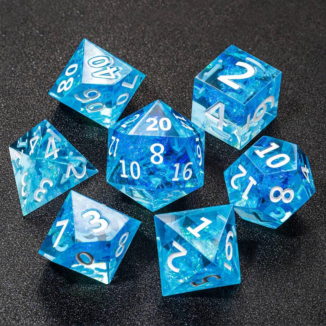 Light Blue and White Flashing Dice Set DND, Resin Dice Set, Blue Dice ...