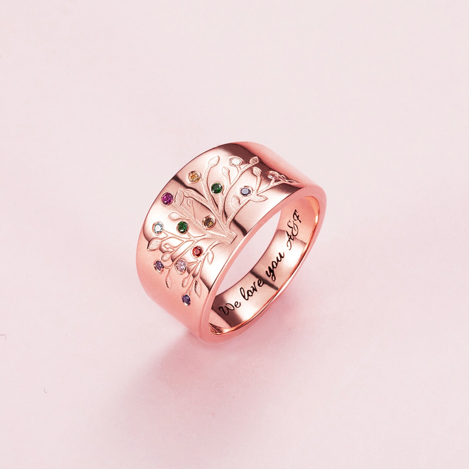 Custom Family Tree Ring With Birthstones Personalized Name - Etsy