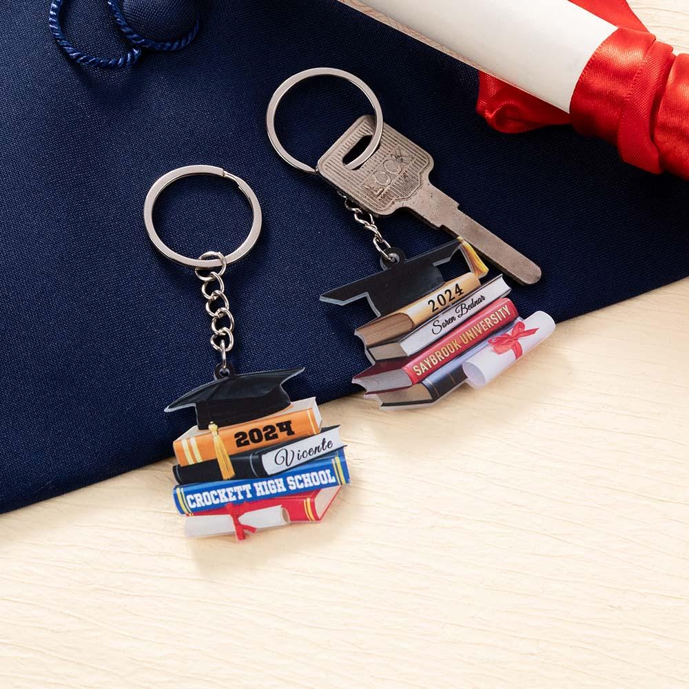 Personalized 3D Effect Graduation Cap Book Keychain Bag Charm With Name ...