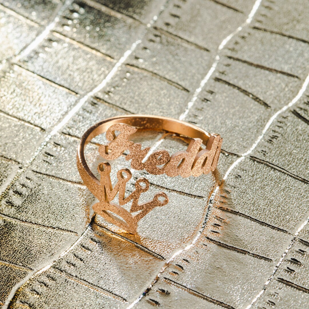 Custom Name Ring With Crown, Personalized Spiral Name Ring for Her ...