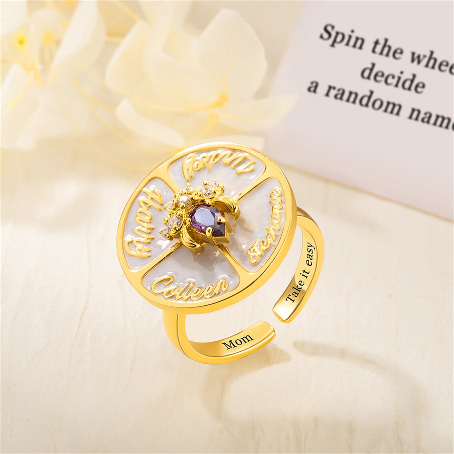 Custom Name Spinner Ring, Spinning Wheel Band Birthstone Ring, Anxiety ...