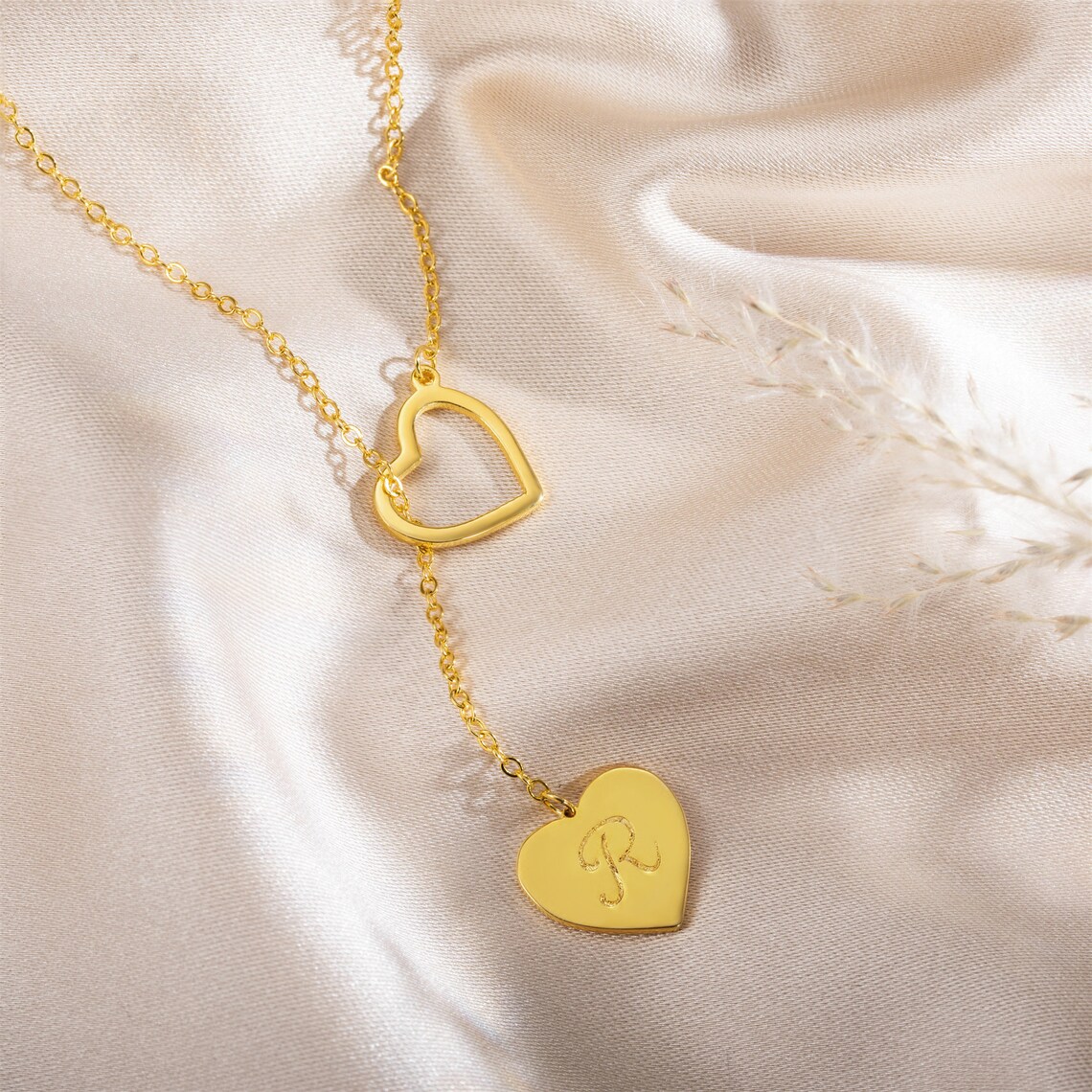 Heart Lariat Necklace With Initial, Personalized Y Necklace With Heart ...