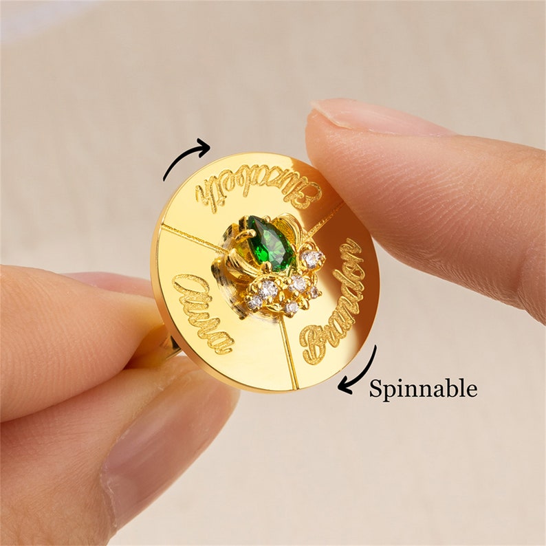 Custom Name Spinner Ring, Spinning Wheel Band Birthstone Ring, Anxiety ...