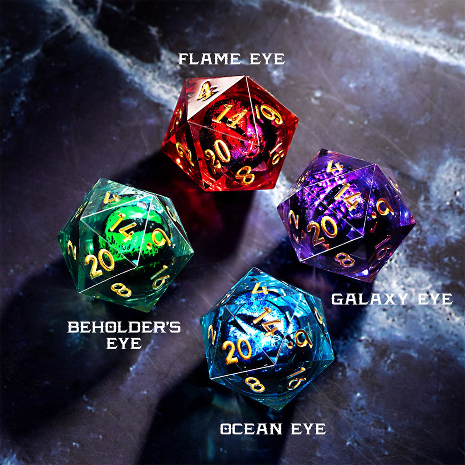 Dragon Eyes Watcher Liquid Core Resin Sharp Edge Dice Set Liquid Core ...