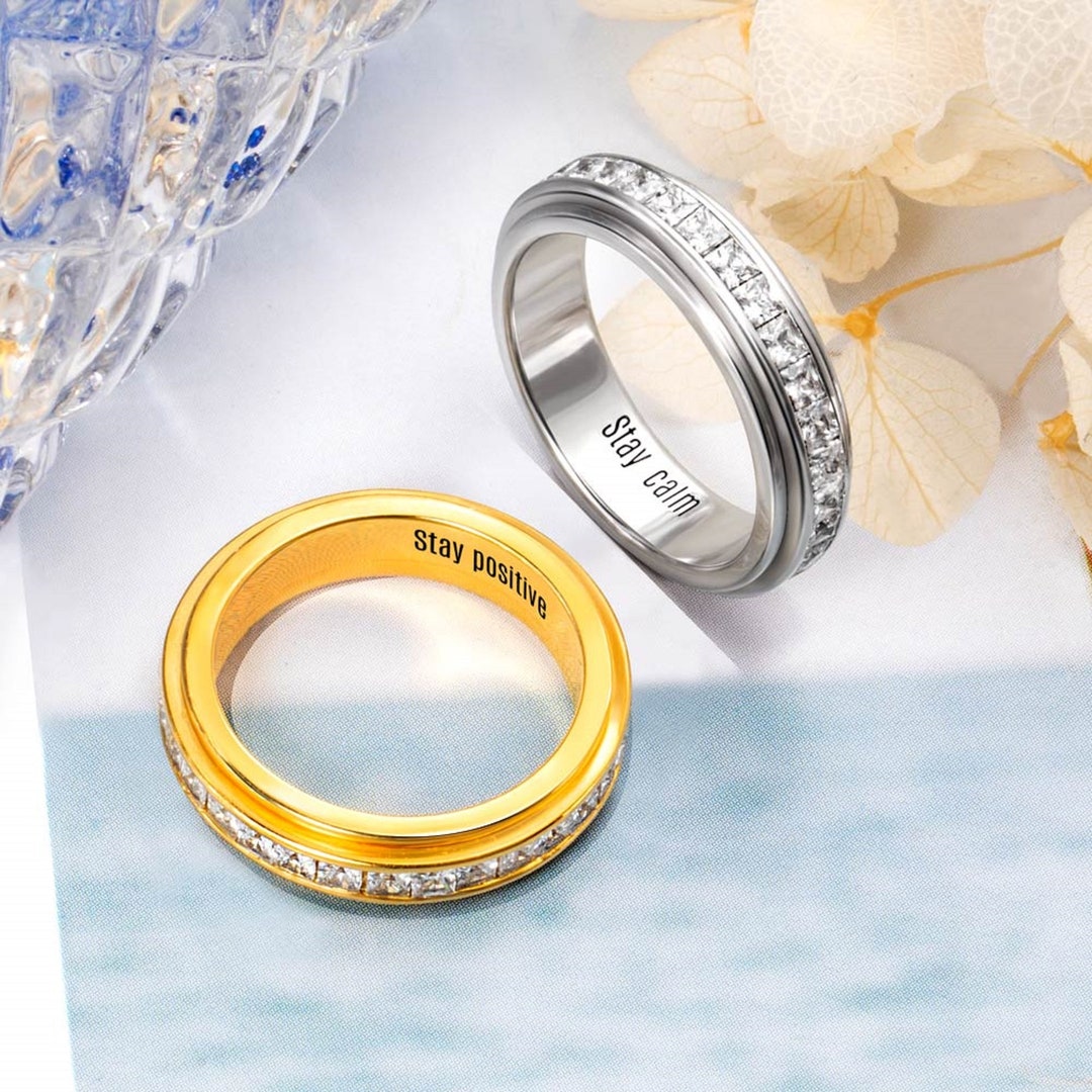 Custom Spinner Ring With Crystal, Brass Fidget Ring, Yoga Meditation ...