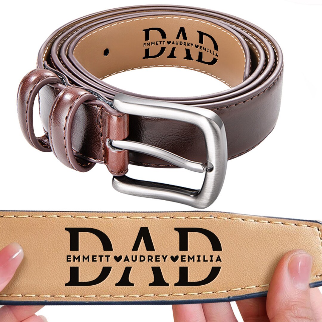Custom Engraved Dad's Belt With Kids' Name, Personalized Leather Men's ...