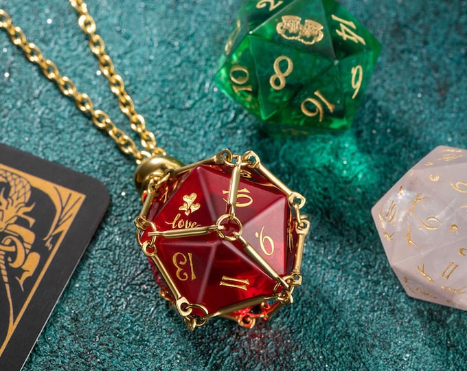 Removable D20 Dice Cage Necklace With Metal Chain D20 Dice Cage ...