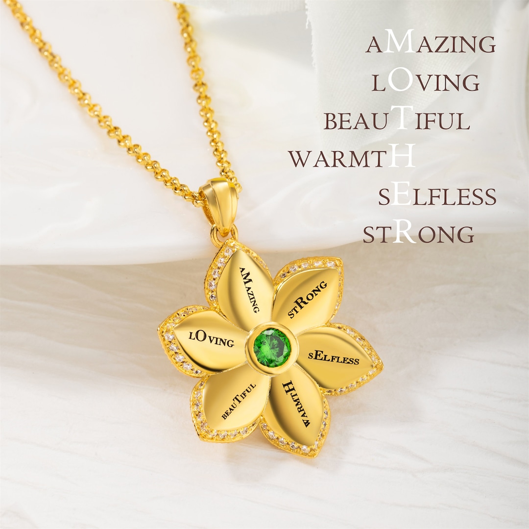Personalized Name Star of Bethlehem Birthstone Necklace, Flower Pendant ...