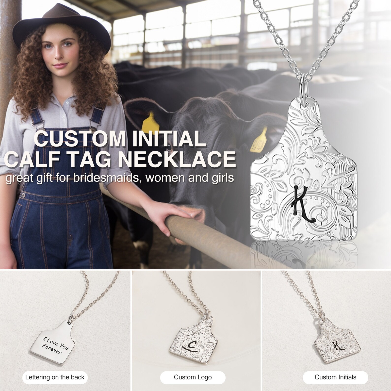 Personalized Cattle Tag Necklace With Initial/logo, Sterling Silver 925 ...