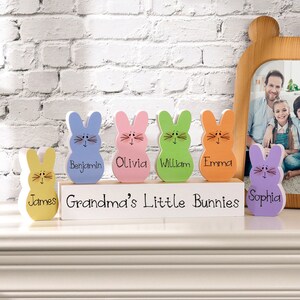 Custom Easter Bunnies Wooden Block Set With Name Colorful Blushing ...