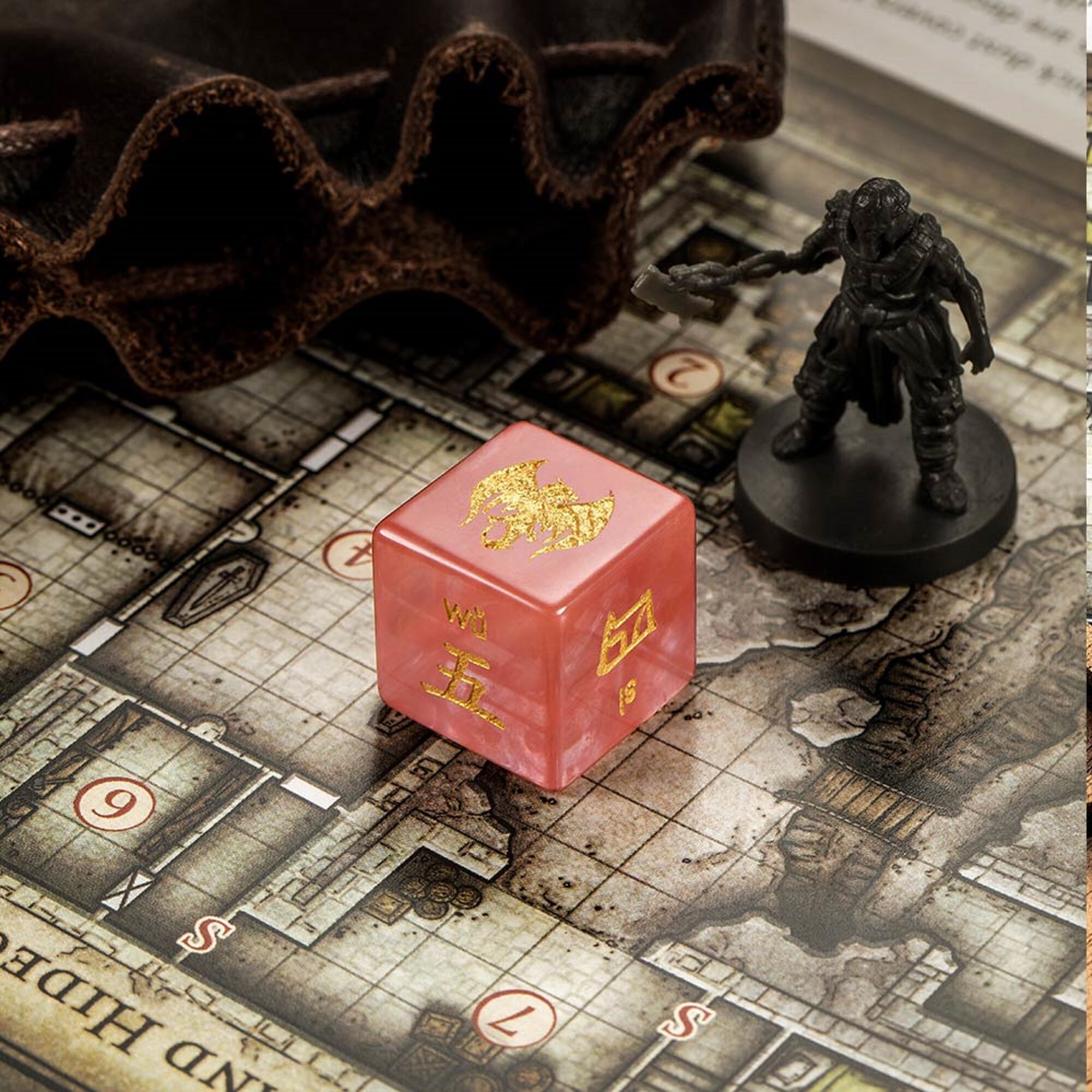 Custom Pink Grapefruit Glass Chinese Number Dice Set Sharp Edged Dice ...