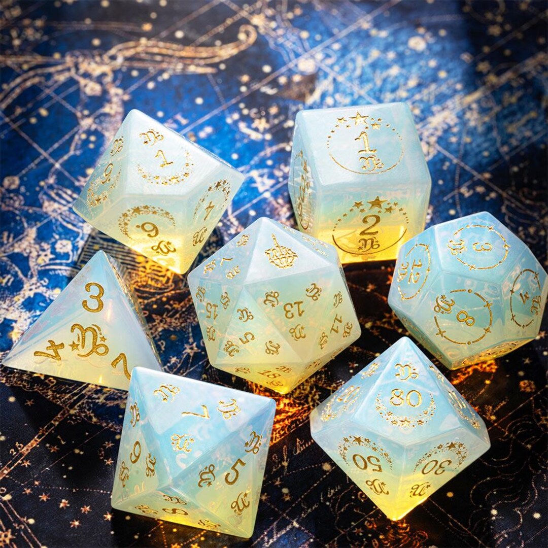 Custom Zodiac Sign Opal Dice Set, Gemstone Dice, Capricorn Opalite Dice ...