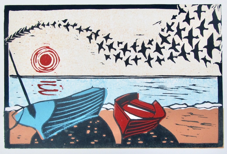 Murmuration of Starlings Linocut Original Limited Edition Print - Etsy
