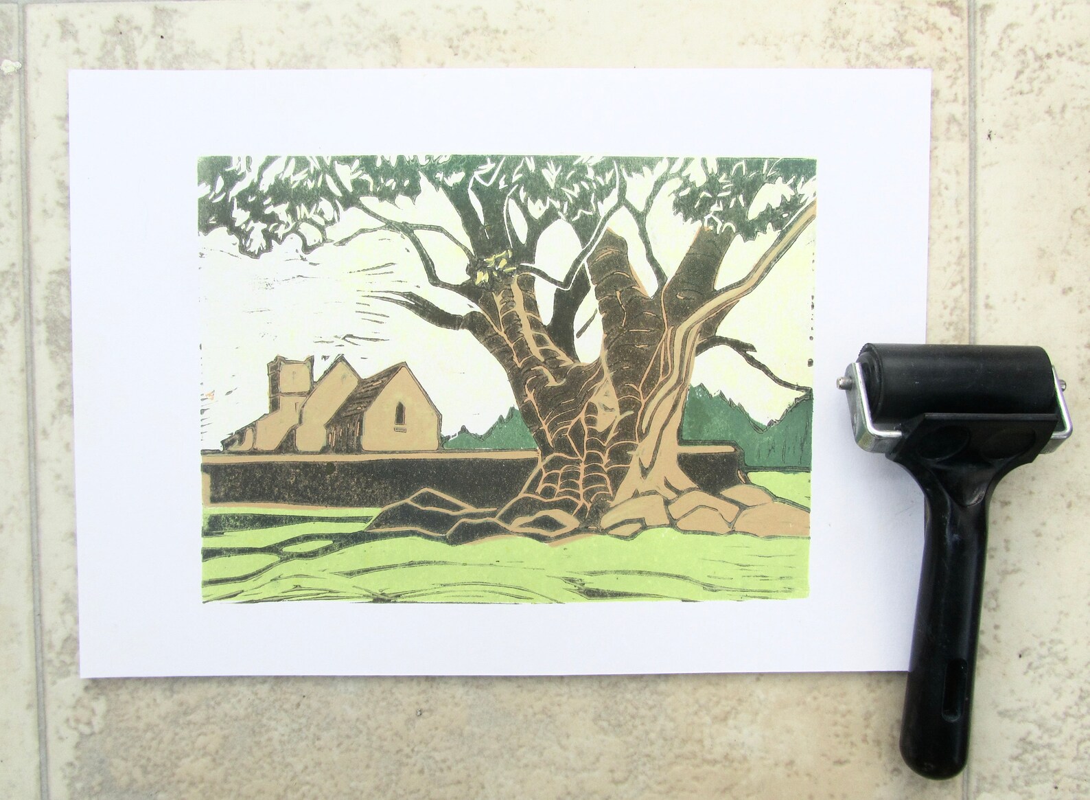 Country Churchyard Linocut Original Limited Edition Print Picture ...