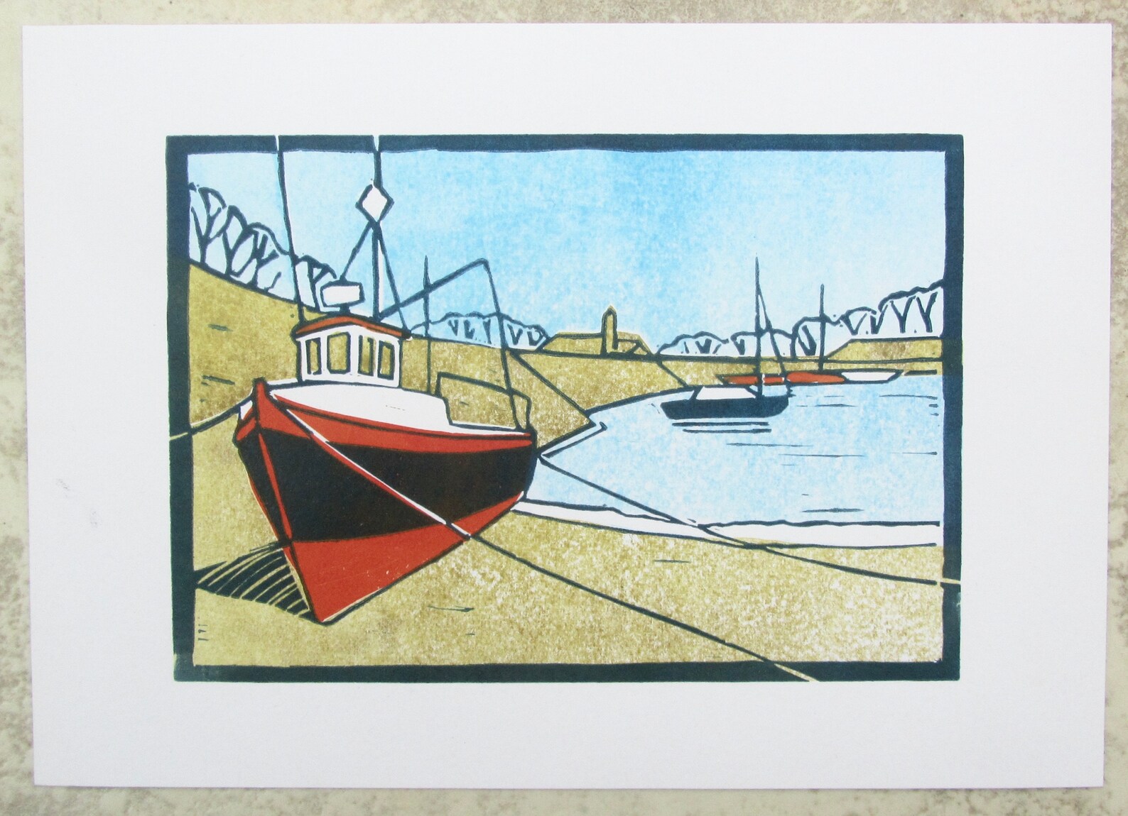 Red Boat Linocut Original Limited Edition Print Picture - Etsy