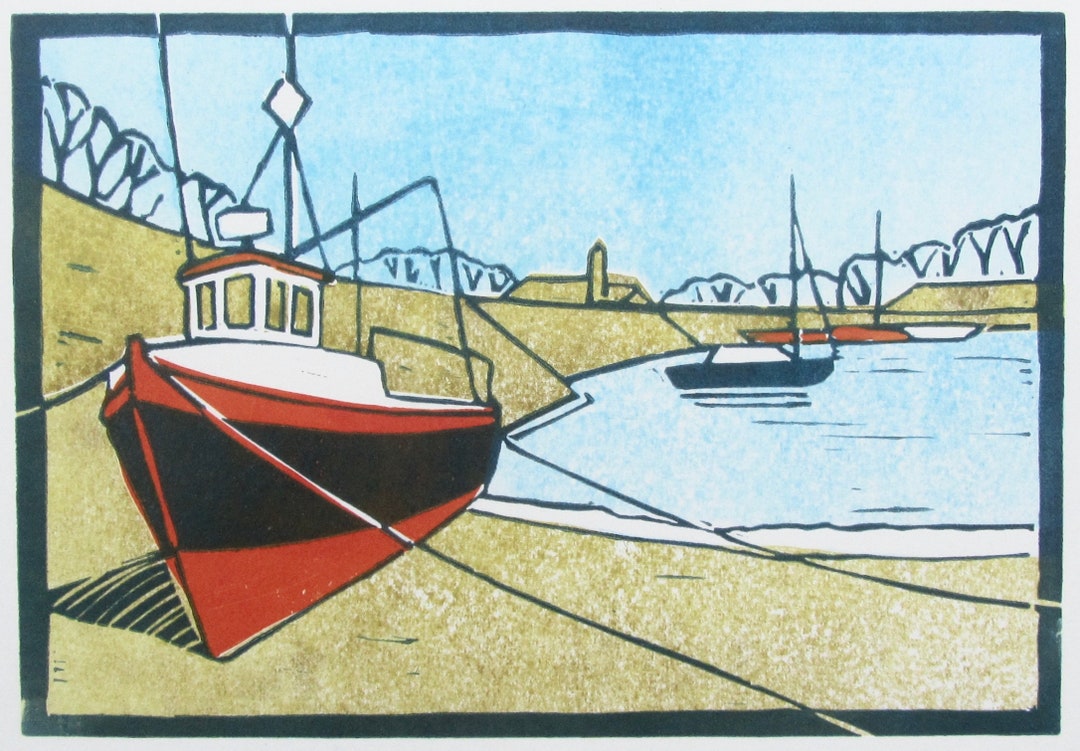 Red Boat Linocut Original Limited Edition Print Picture - Etsy