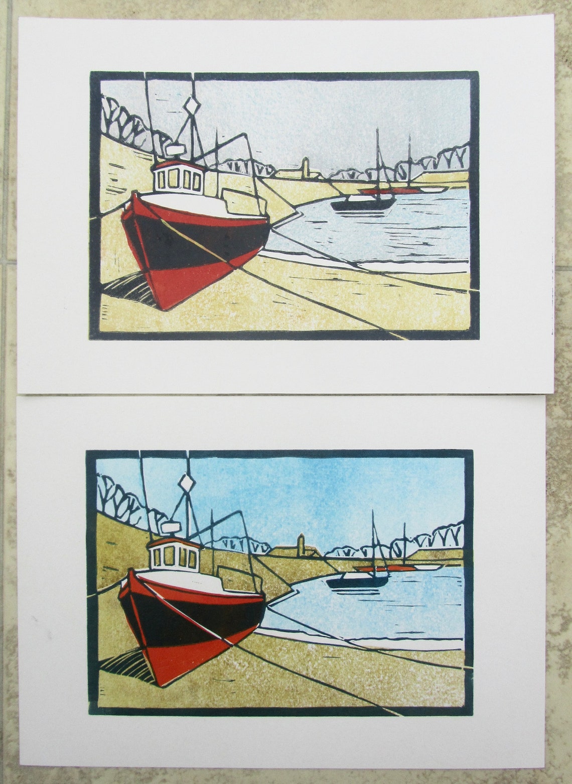 Red Boat Linocut Original Limited Edition Print Picture - Etsy