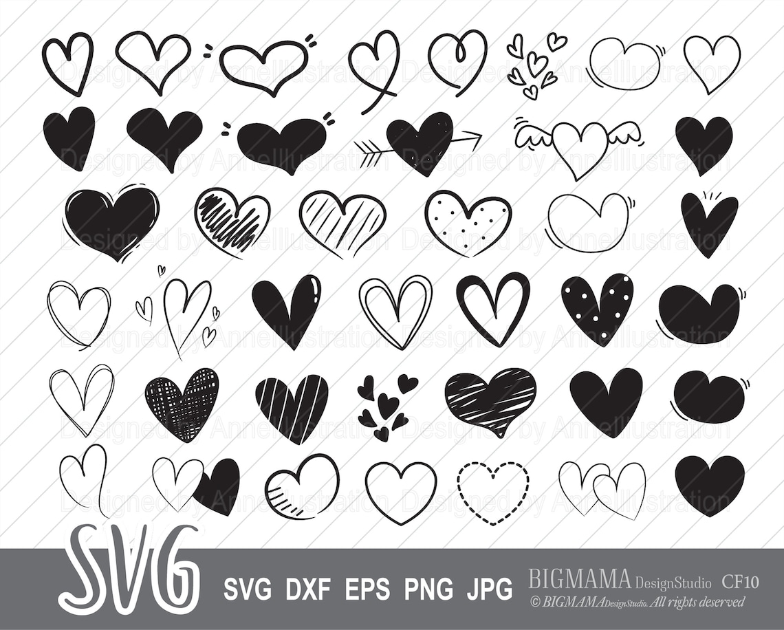 Coeur SVG, DXF, svg dessiné à la main, svg d'amour, Cricut, Silhouette ...