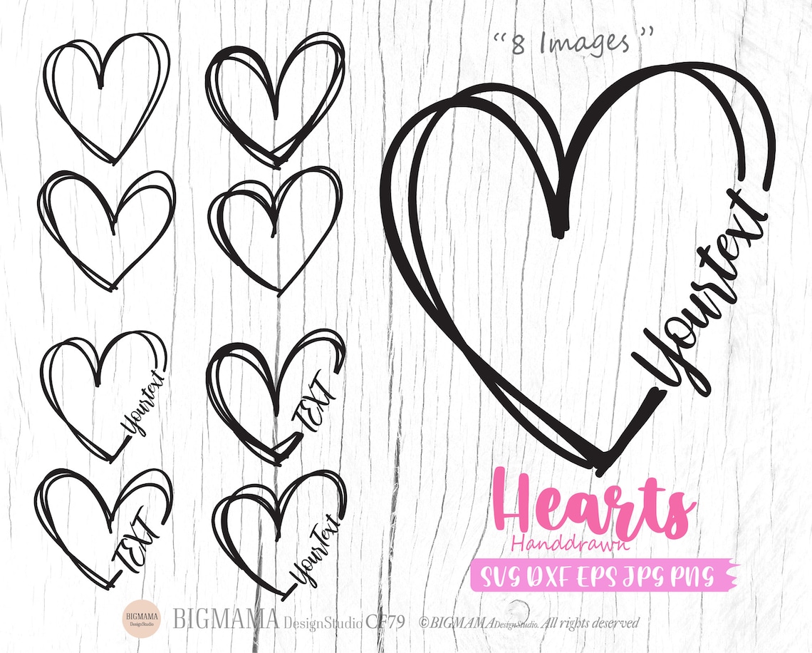 Corazón SVG, corazón dibujado a mano DXF, boceto, archivo de corte de ...