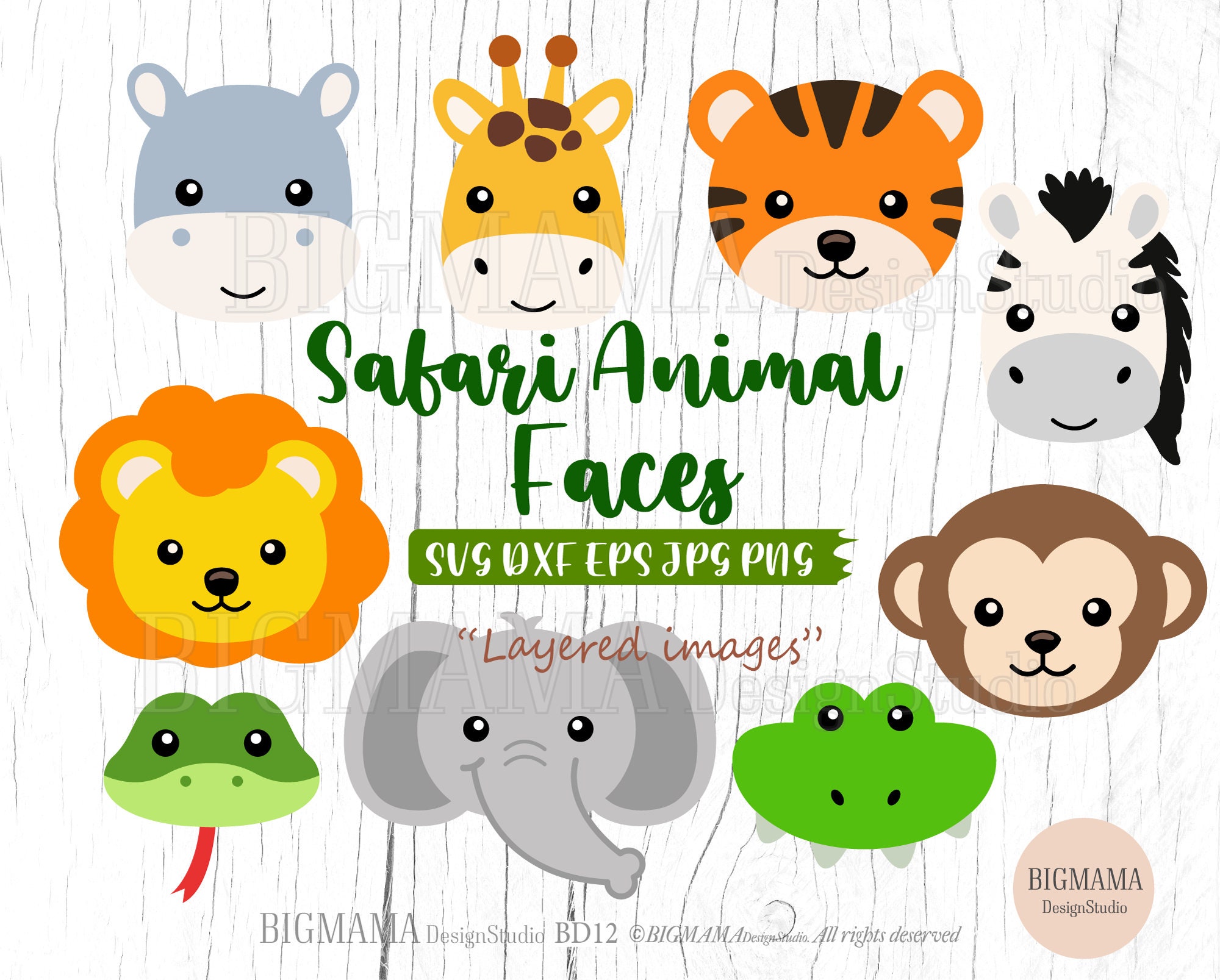 Safari Animal Face Svg,animal Cut File,bundle,layered,birthday Svg,cute ...