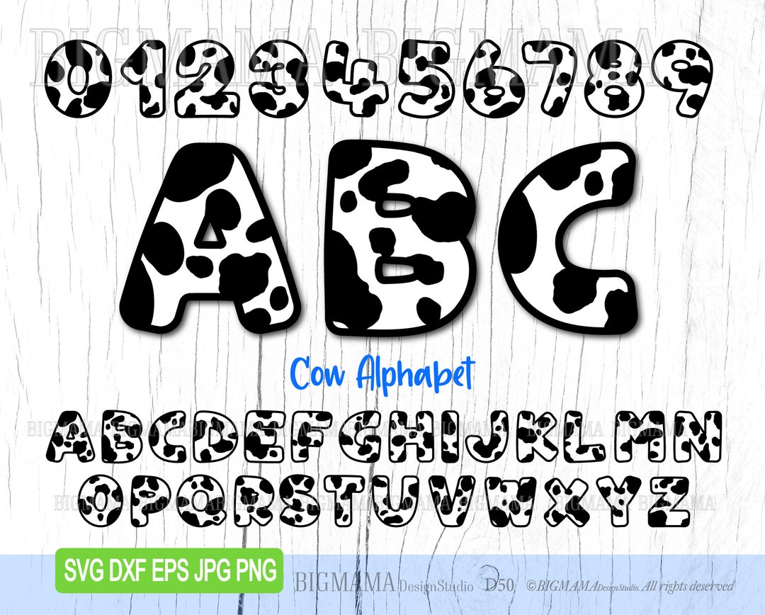 Cow Alphabet Svg,numbers,letters,bundle,birthday,cow Print,pattern ...