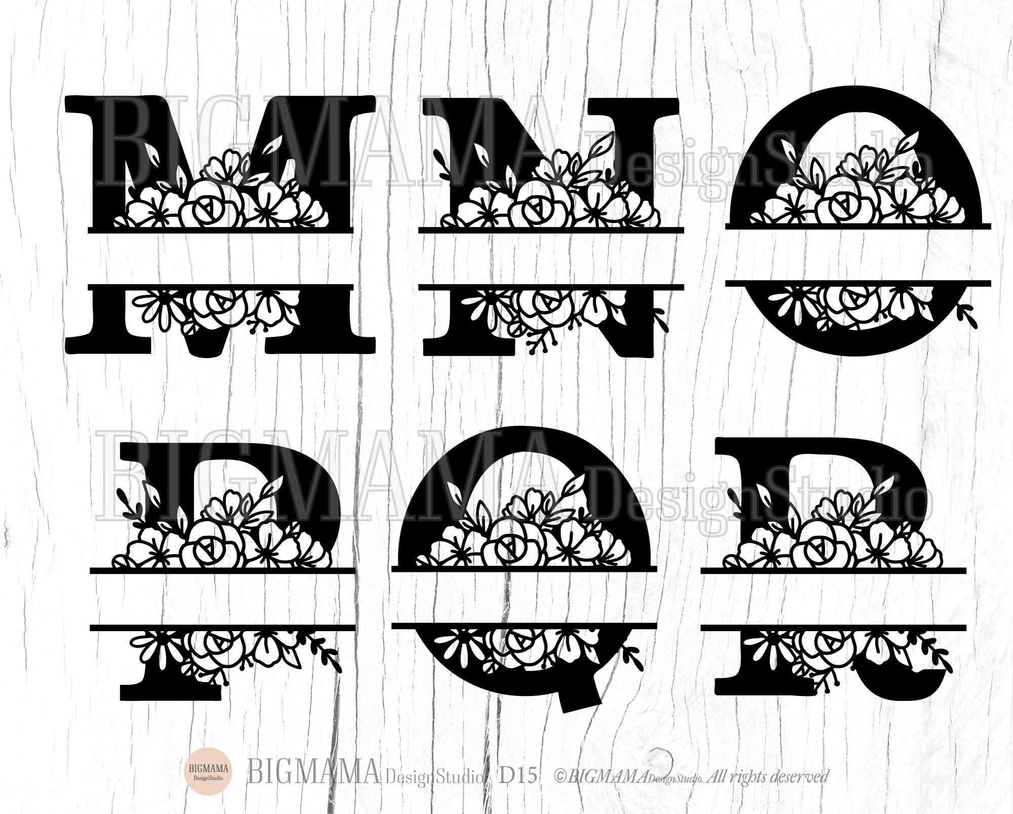Floral Split Letters A-Z Svg,flower Monogram,wedding,alphabet,letter ...