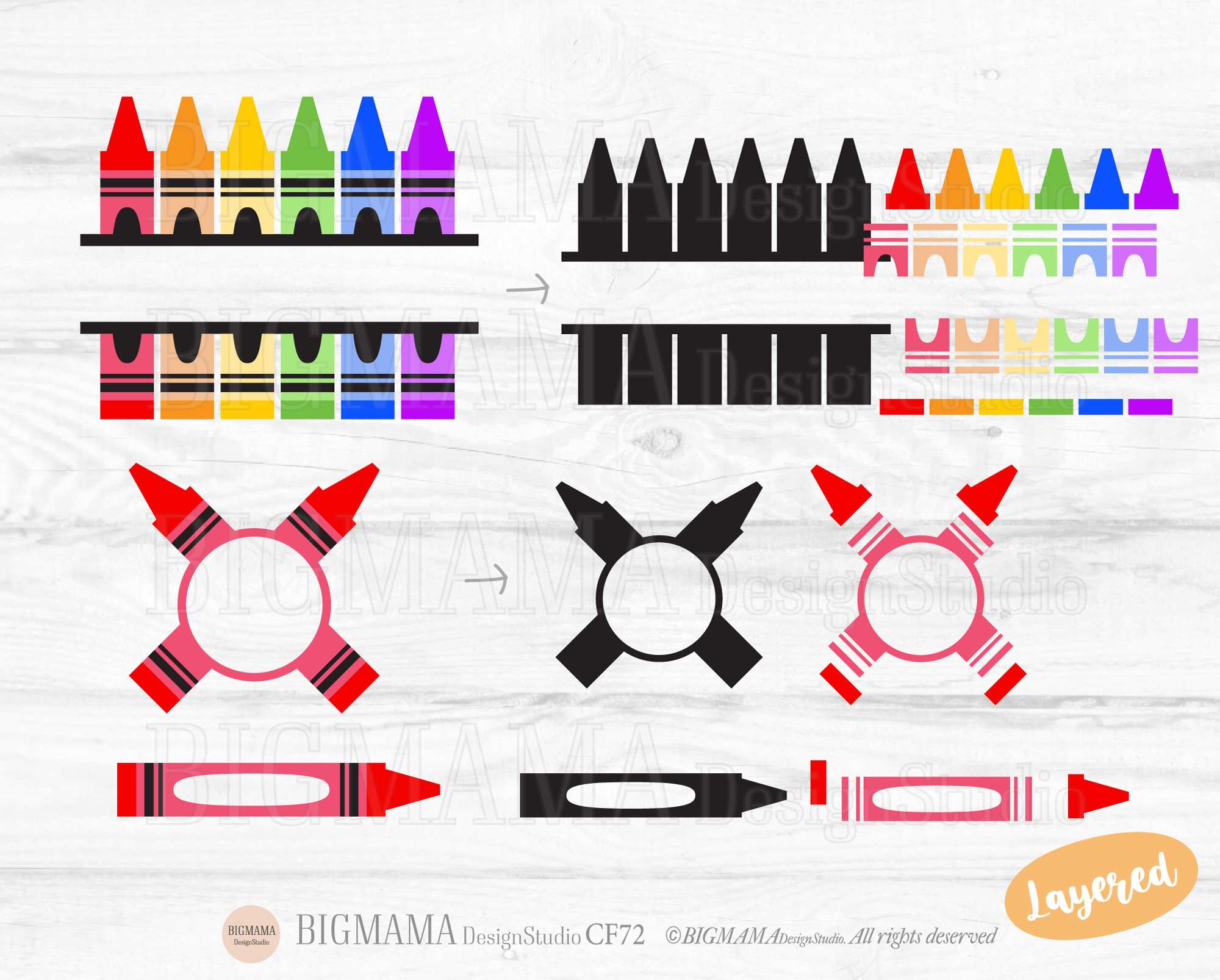 Crayon Split Svg,school,layered,teacher,monogram,bundle,png,dxf,crayon ...