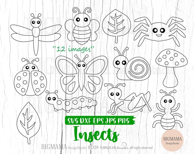 Insects SVG Bundle, Bugs Clipart, Cute Insect SVG, Worm SVG, Kids Baby ...