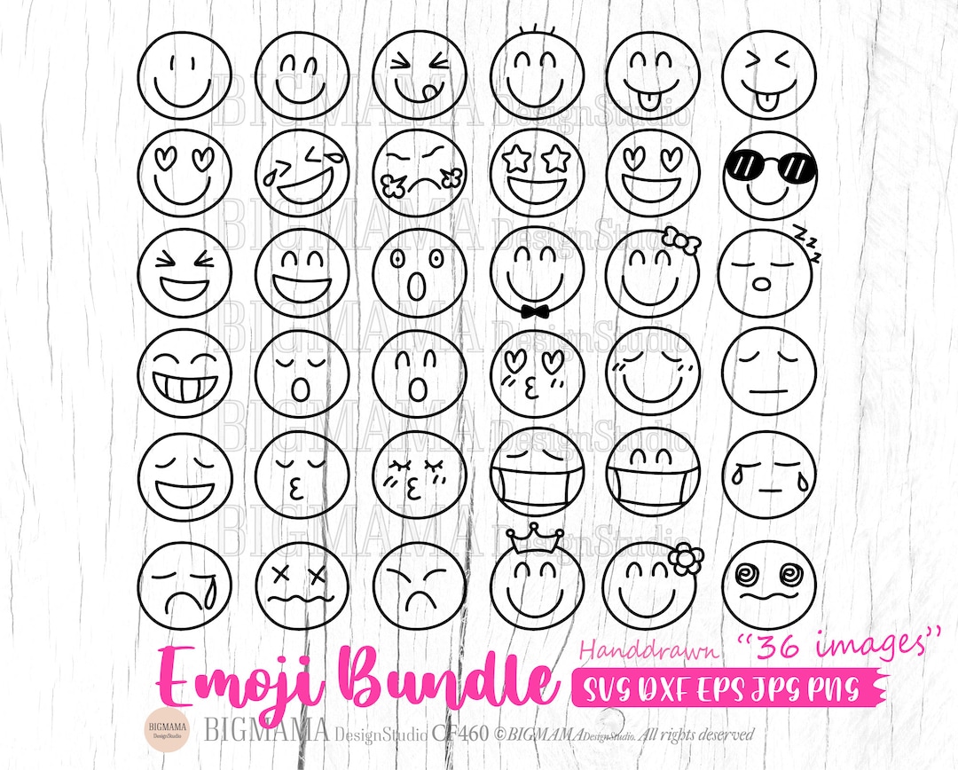 Emoji Bundle Svg,emoji Face Png,emoji Smile,outline,cut File,png ...
