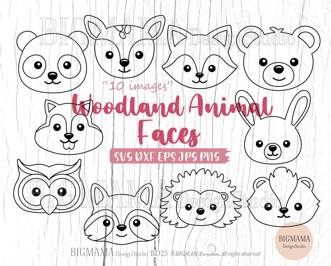 Woodland Animal Face Svg,cut File,bundle,out Line,stencil,birthday,pet ...