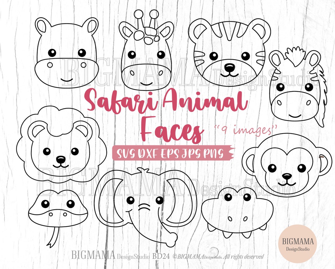 Safari Animal Face Svg,cut File,bundle,out Line,stencil,birthday,lion ...