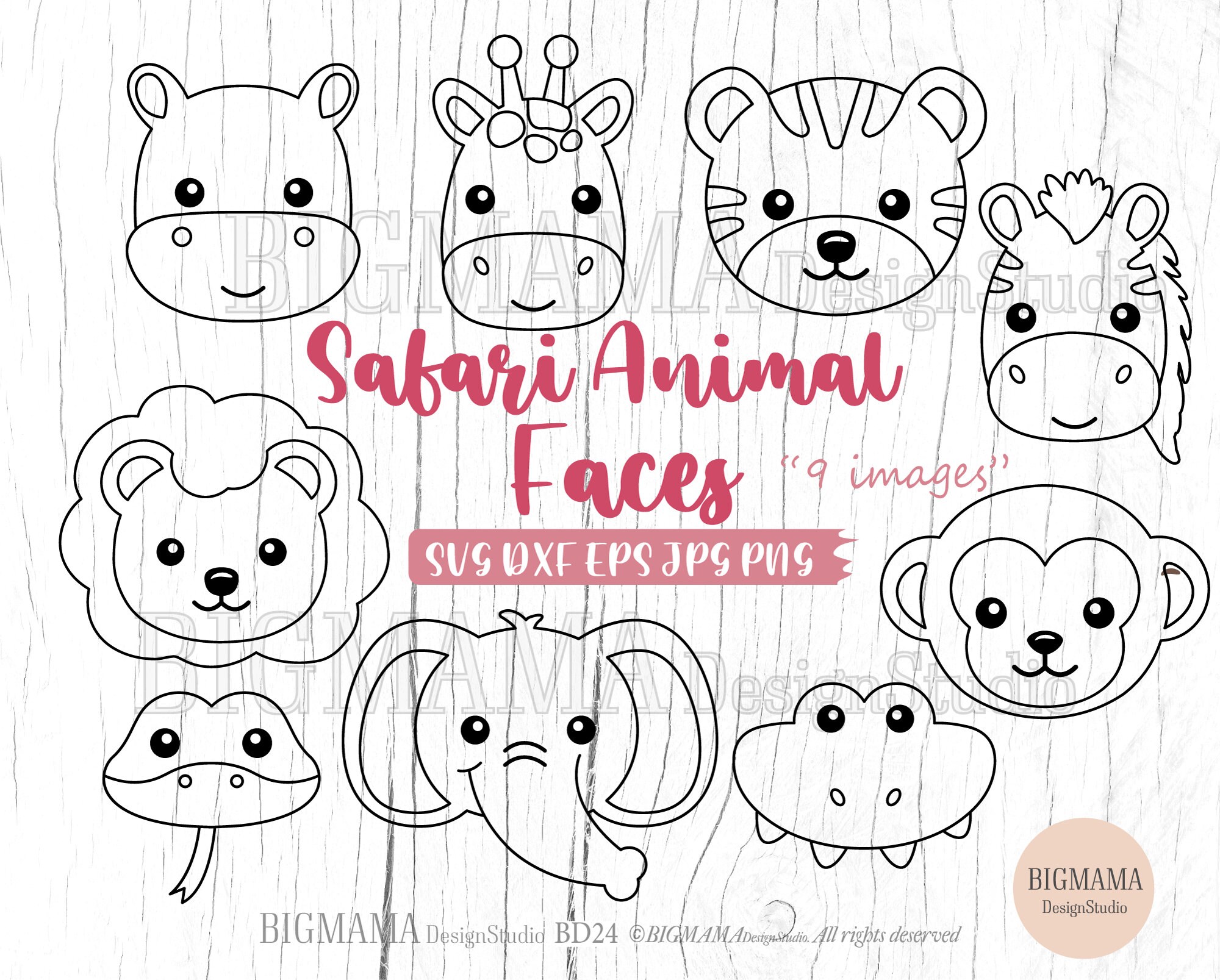 Safari Animal Face Svgcut Filebundleout | Etsy
