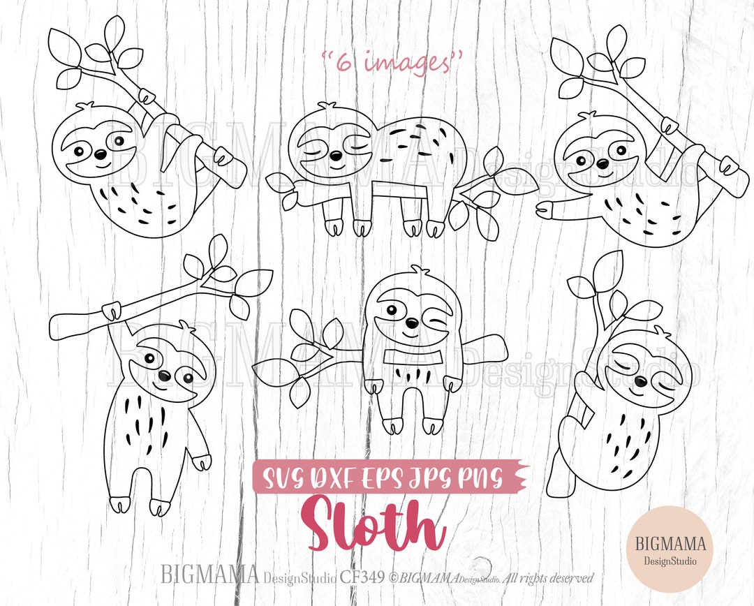 Sloth Svg,cute Sloth Dxf,sleeping Hanging Sloth,cut File,sloth Outline ...