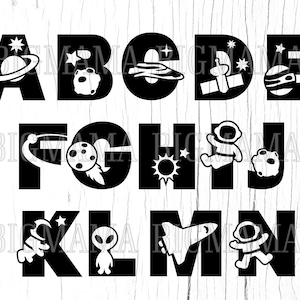 Space Alphabet Svg,numbers,letters,spaceship,astronaut,solar System ...