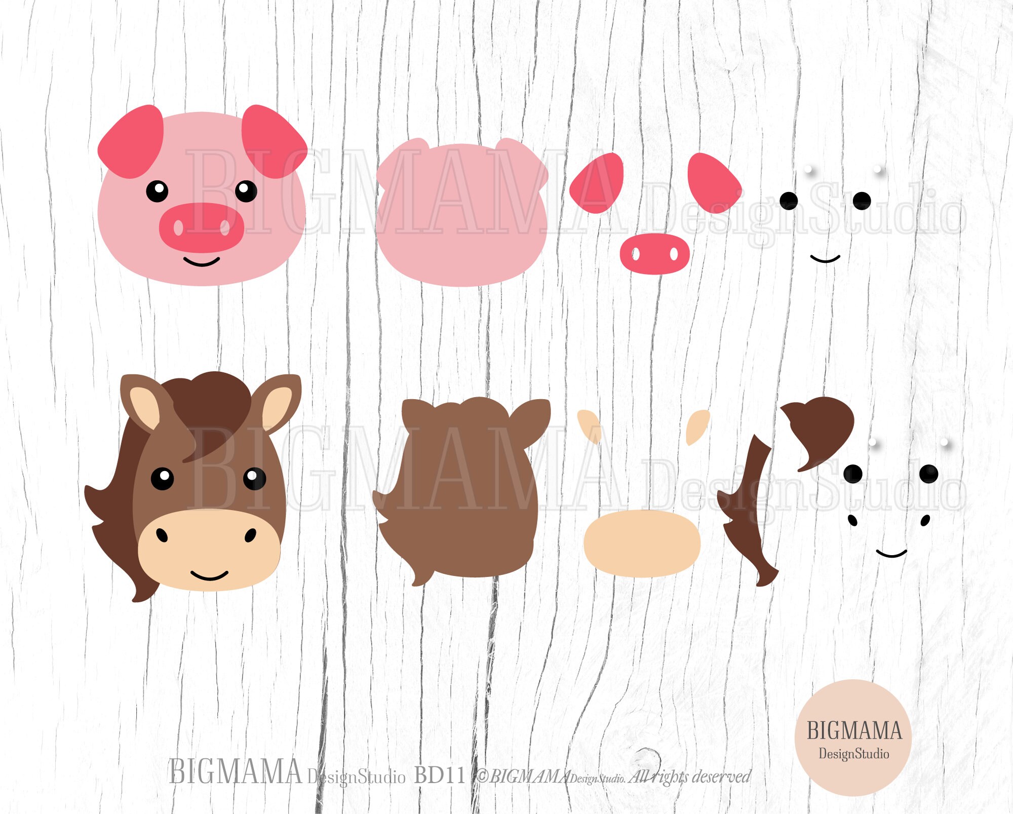 Farm Animal Face Svganimal Cut Filebundlelayeredbirthday - Etsy
