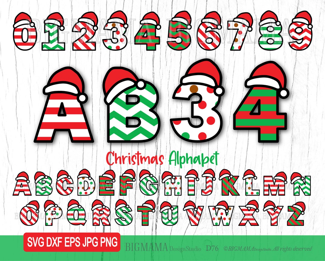 Christmas Alphabet Svg,numbers,letters,bundle,craft,santa,monogram,png ...