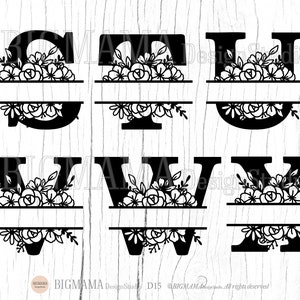 Floral Split Letters A-Z Svg,flower Monogram,wedding,alphabet,letter ...
