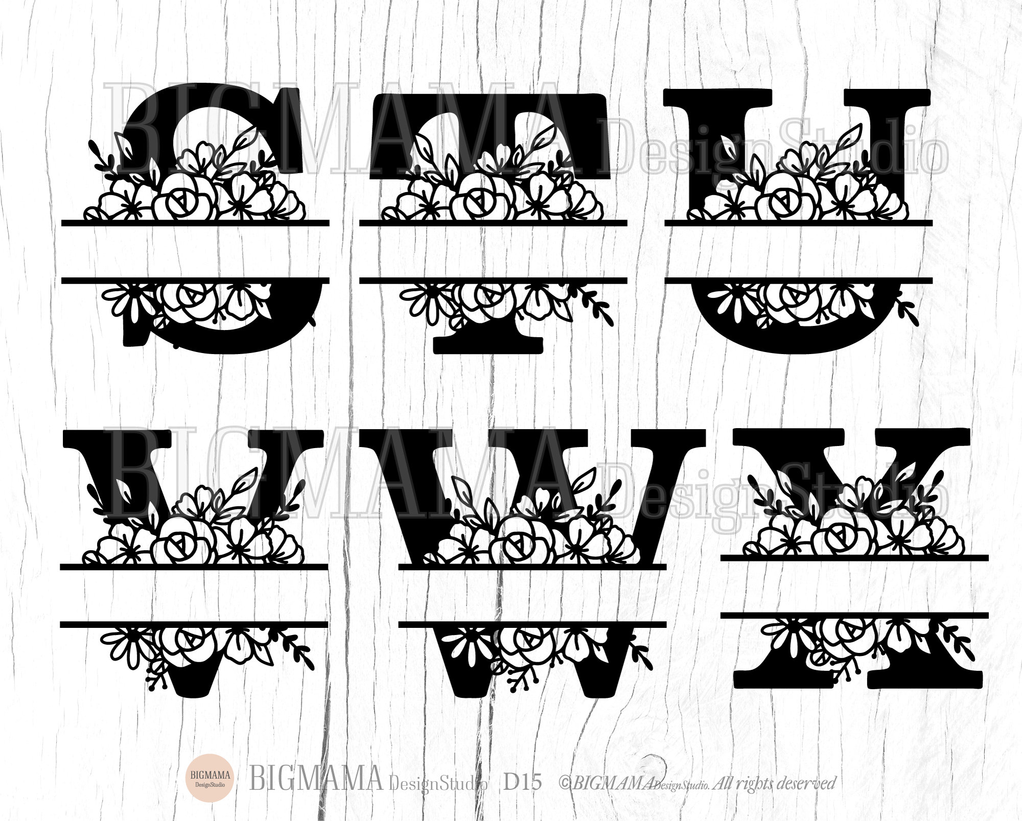 Floral Split Letters A-Z Svgflower - Etsy