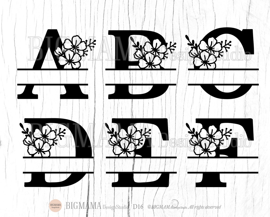 Flower Split Letters A-Z Svg,floral Monogram,wedding,alphabet,letter ...
