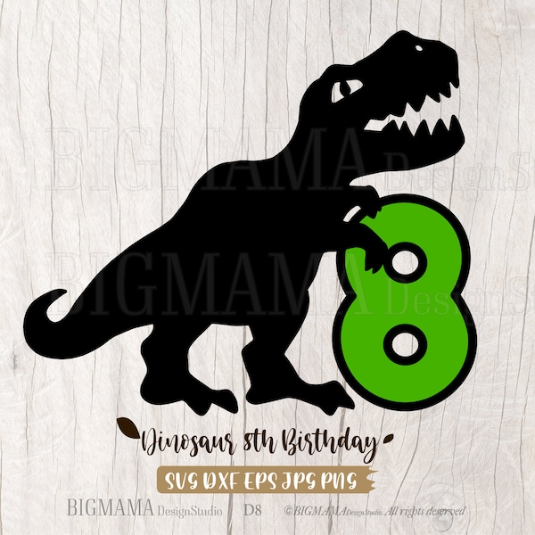 Dinosaur 8 Birthday Svg - Etsy