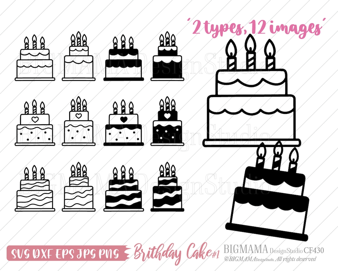 Birthday Cake Svg,outline,bundle,monoline,line Art,dxf,cut File,party ...