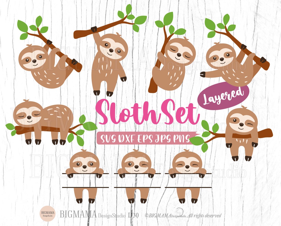 Sloth Bundle Svg,cute Sloth,sleeping Hanging Sloth,cut File,sloth ...