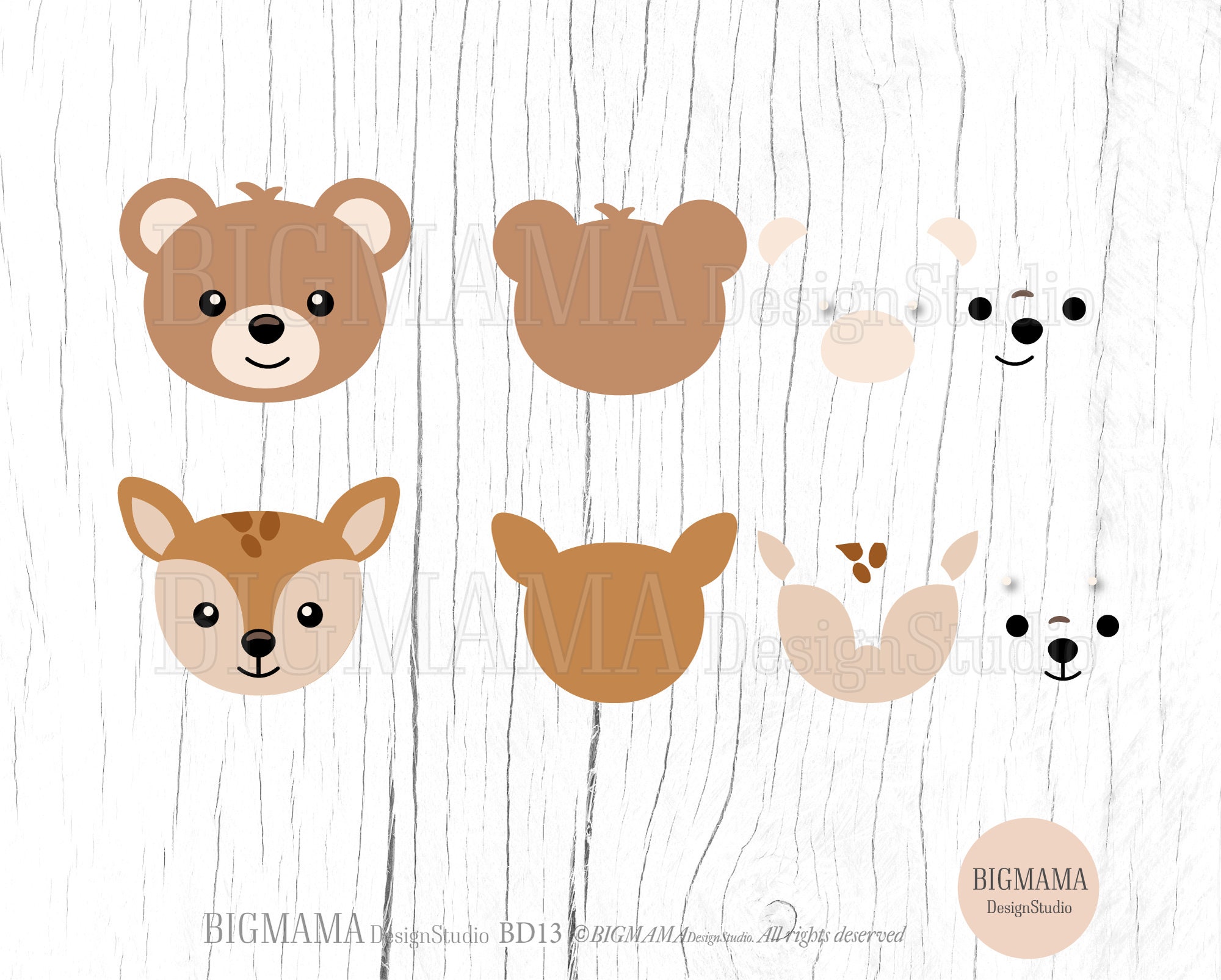 Woodland Animal Face Svg,cut File,bundle,layered,bear Svg,fox,reindeer ...