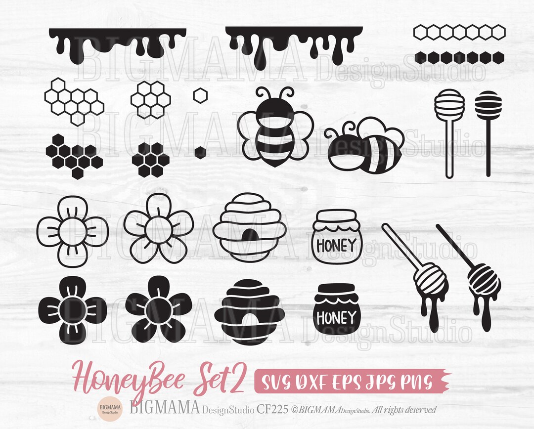 Paquete de abejas SVG, panal, abeja, silueta de abeja, goteo de miel ...