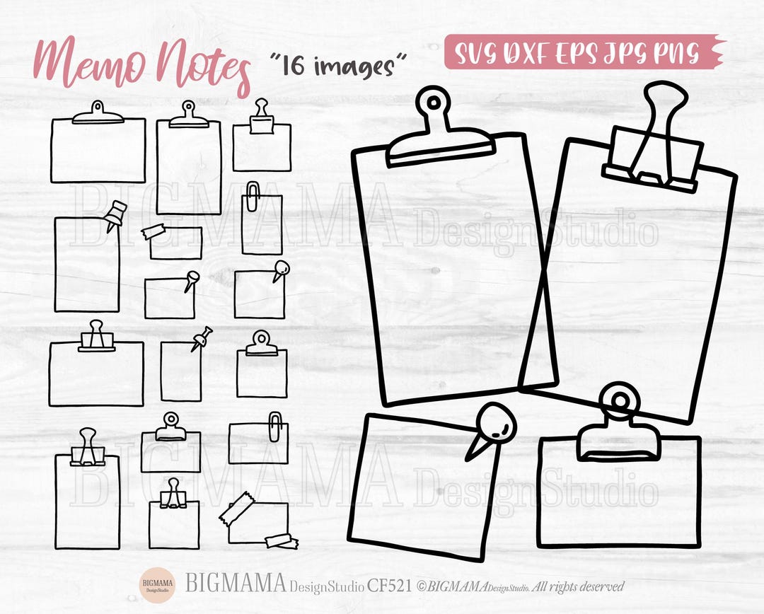 Memo Note Outline Svg,cut File,sticky Note,note Template,line,binder ...
