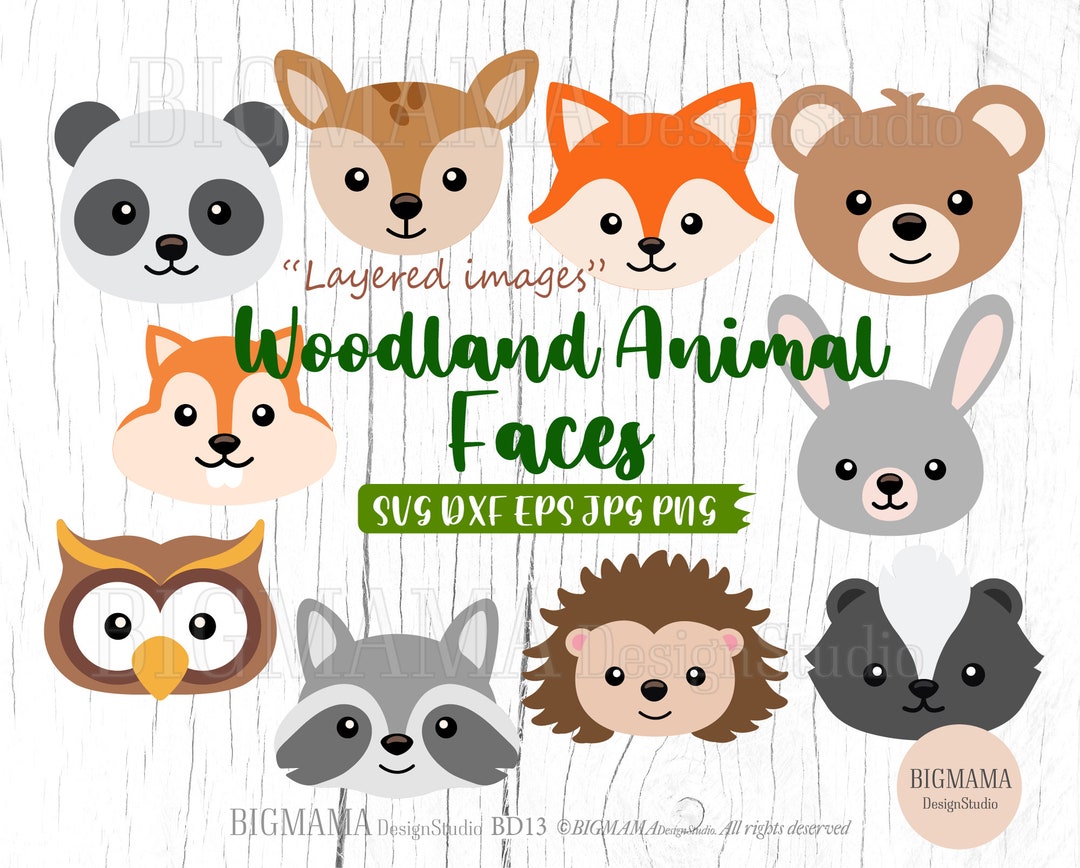 Woodland Animal Face Svgcut Filebundlelayeredbear - Etsy Australia