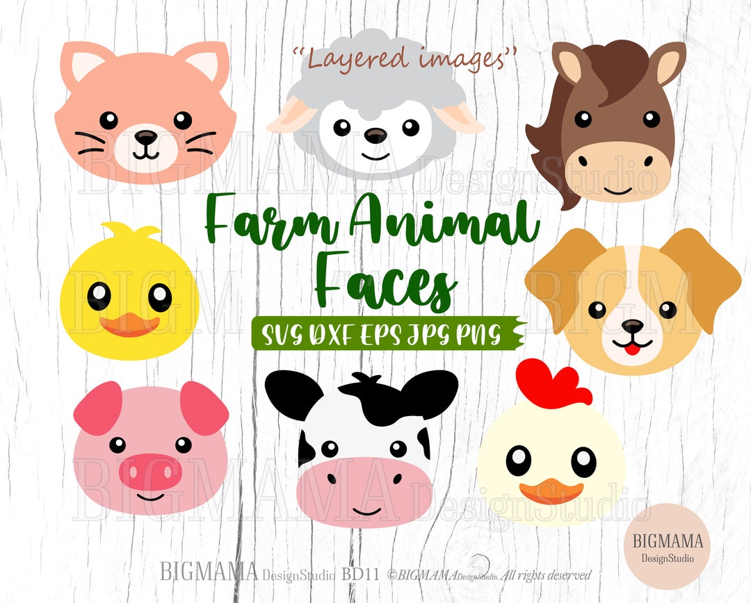 Farm Animal Face Svg,animal Cut File,bundle,layered,birthday Svg,cute ...